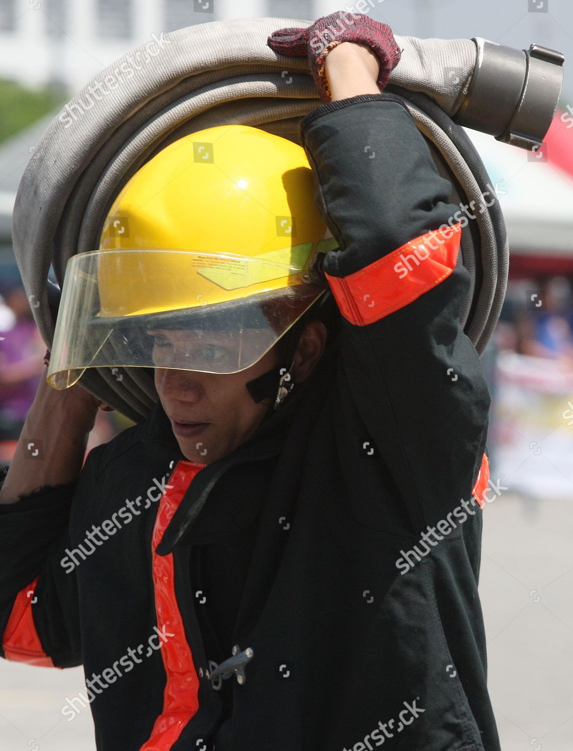 Filipino Volunteer Firefighter Carries Water Hose Editorial Stock Photo ...