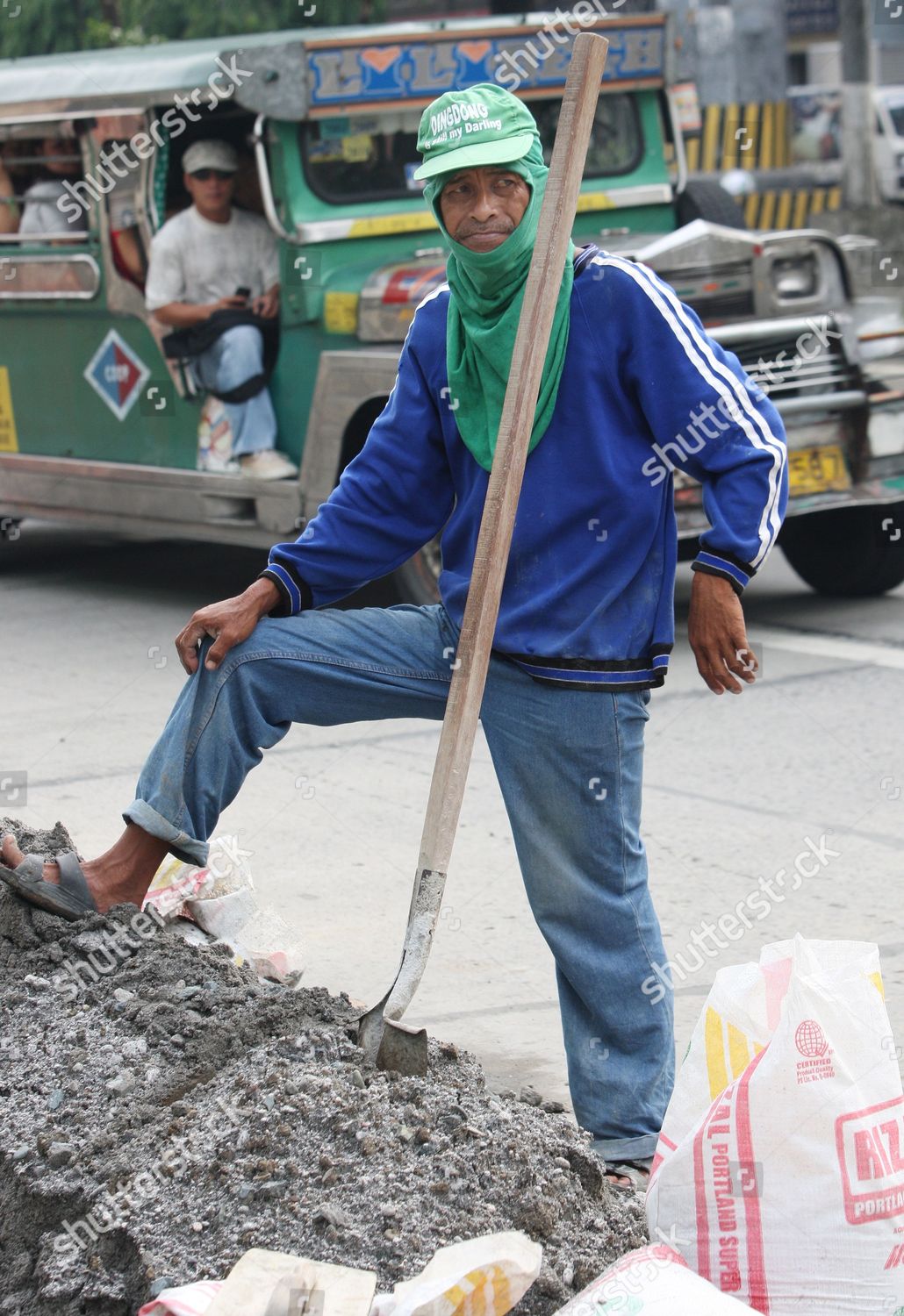 Filipino Worker Takes Rest Road Construction Editorial Stock Photo ...