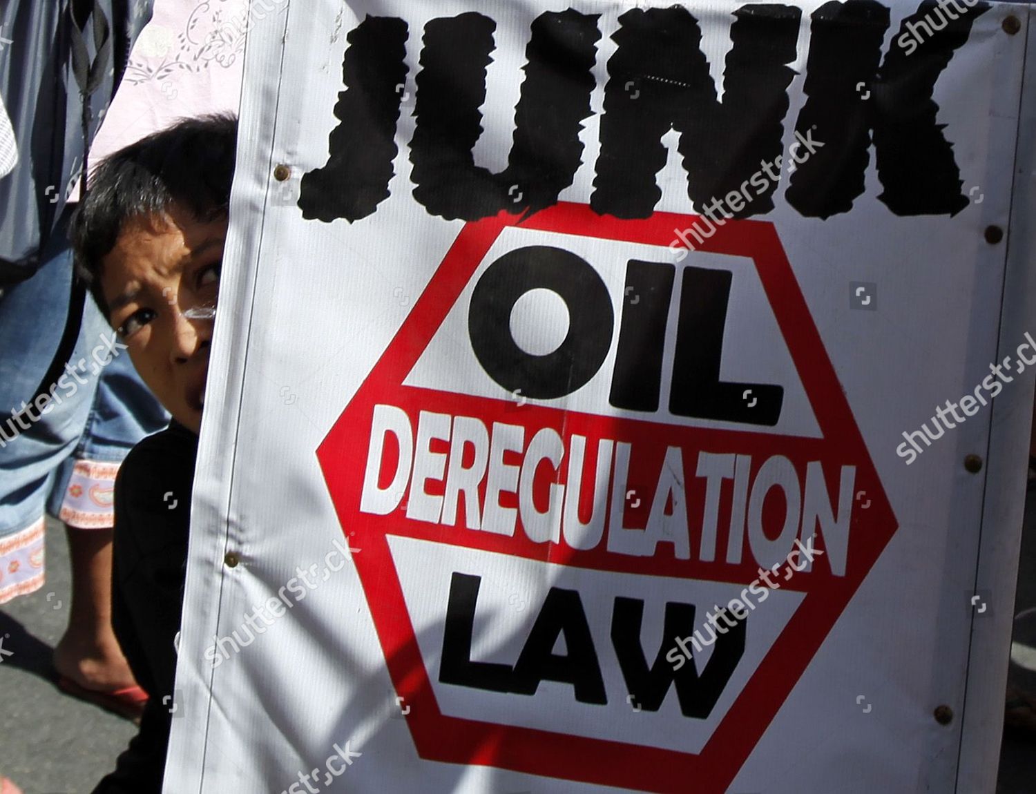 Filipino Protester Holds Placcard During Protest Editorial Stock Photo ...