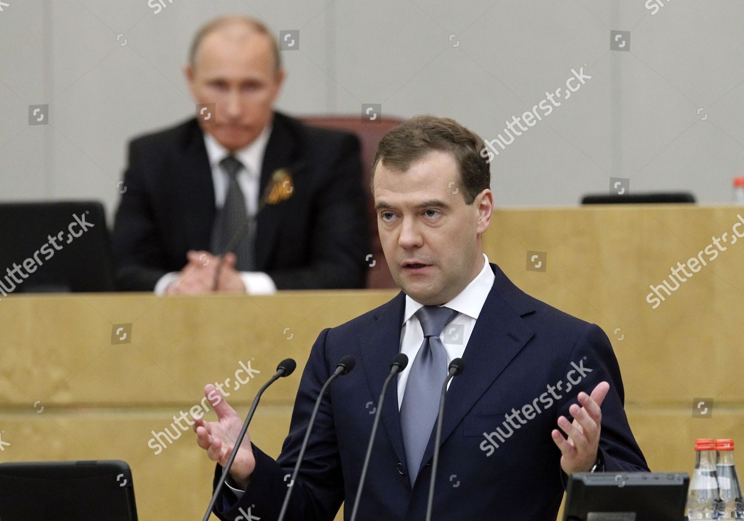 Former Russian President Dmitry Medvedev Addresses Editorial Stock ...