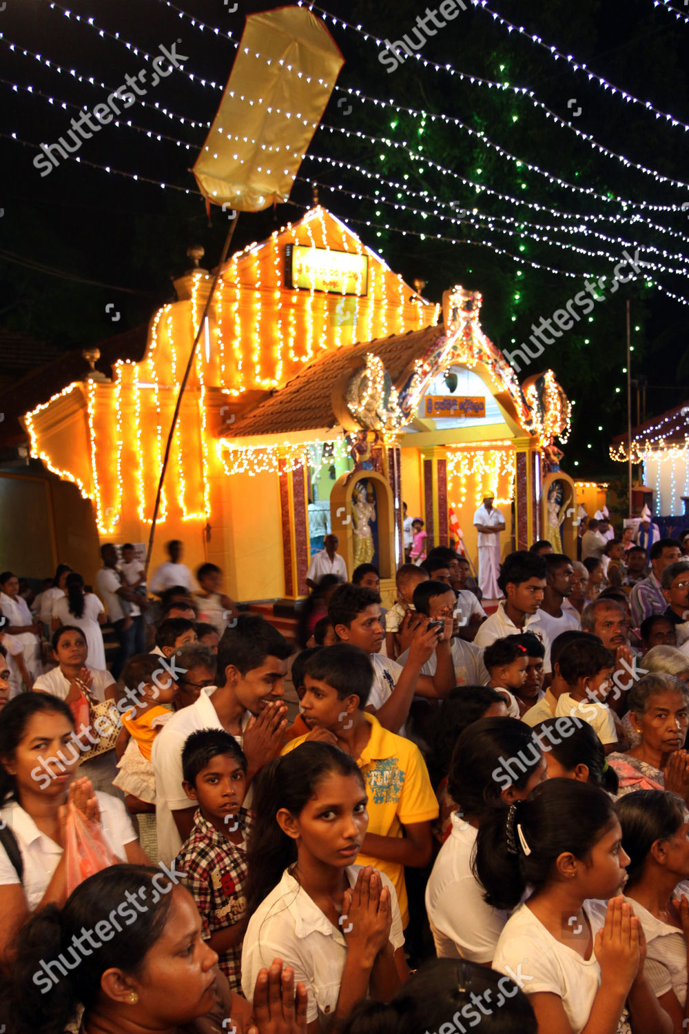 Brightly Illuminated Temple Background Devotees Clasped Editorial Stock ...