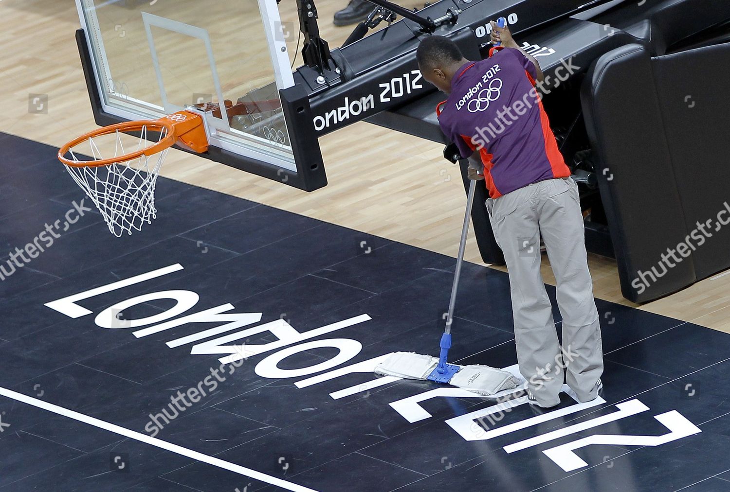 Worker Cleans Floor Olympic Basketball Arena Editorial Stock Photo ...