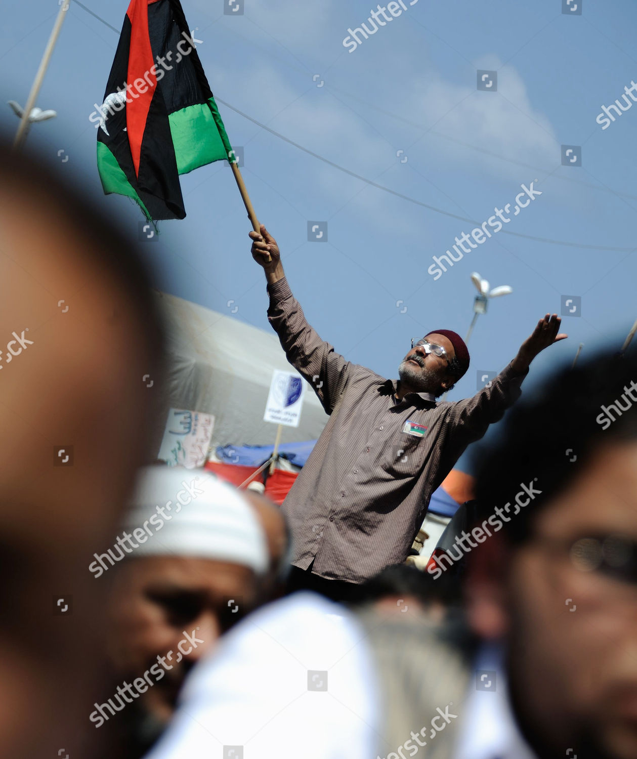 Libyan Man Waves Old Libyan Flag Editorial Stock Photo - Stock Image ...