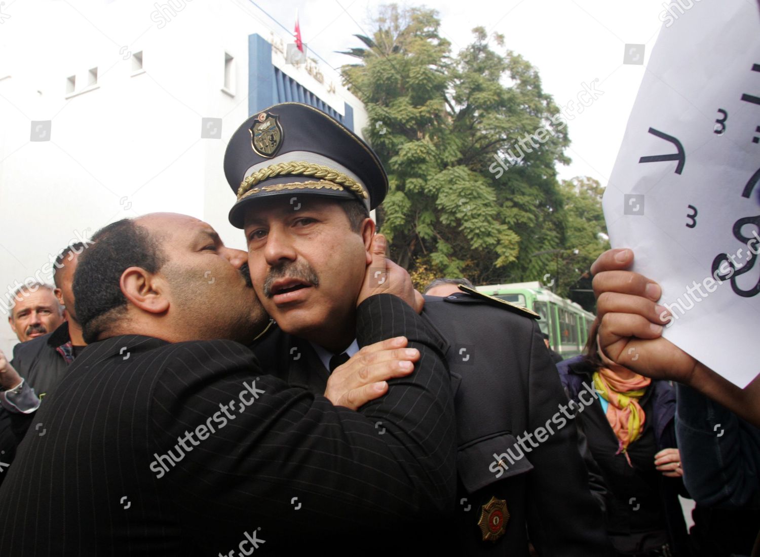 Tunisian Man Kisses Police Officer During Editorial Stock Photo - Stock ...