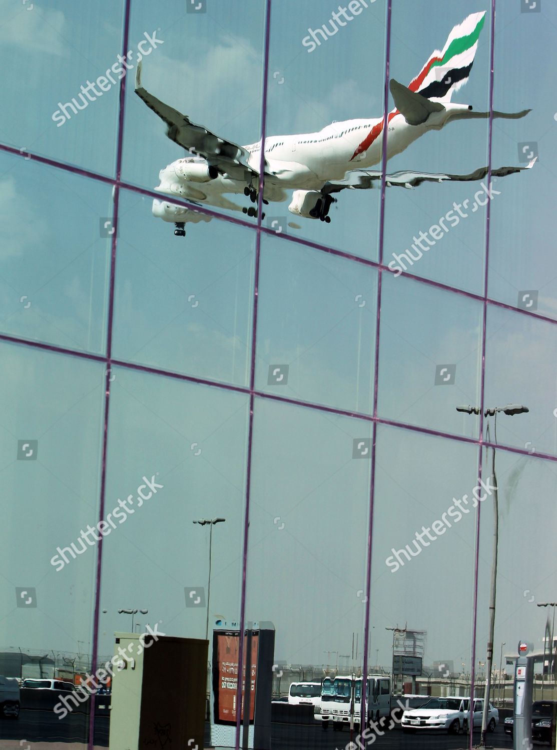 Emirates Airlines Plane Reflected Large Windows Editorial Stock Photo ...