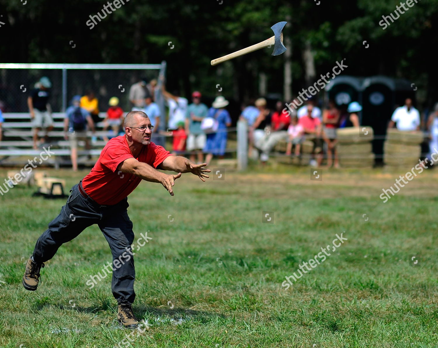 0116 Competitor Throws Axe During Woodsman Editorial Stock Photo ...