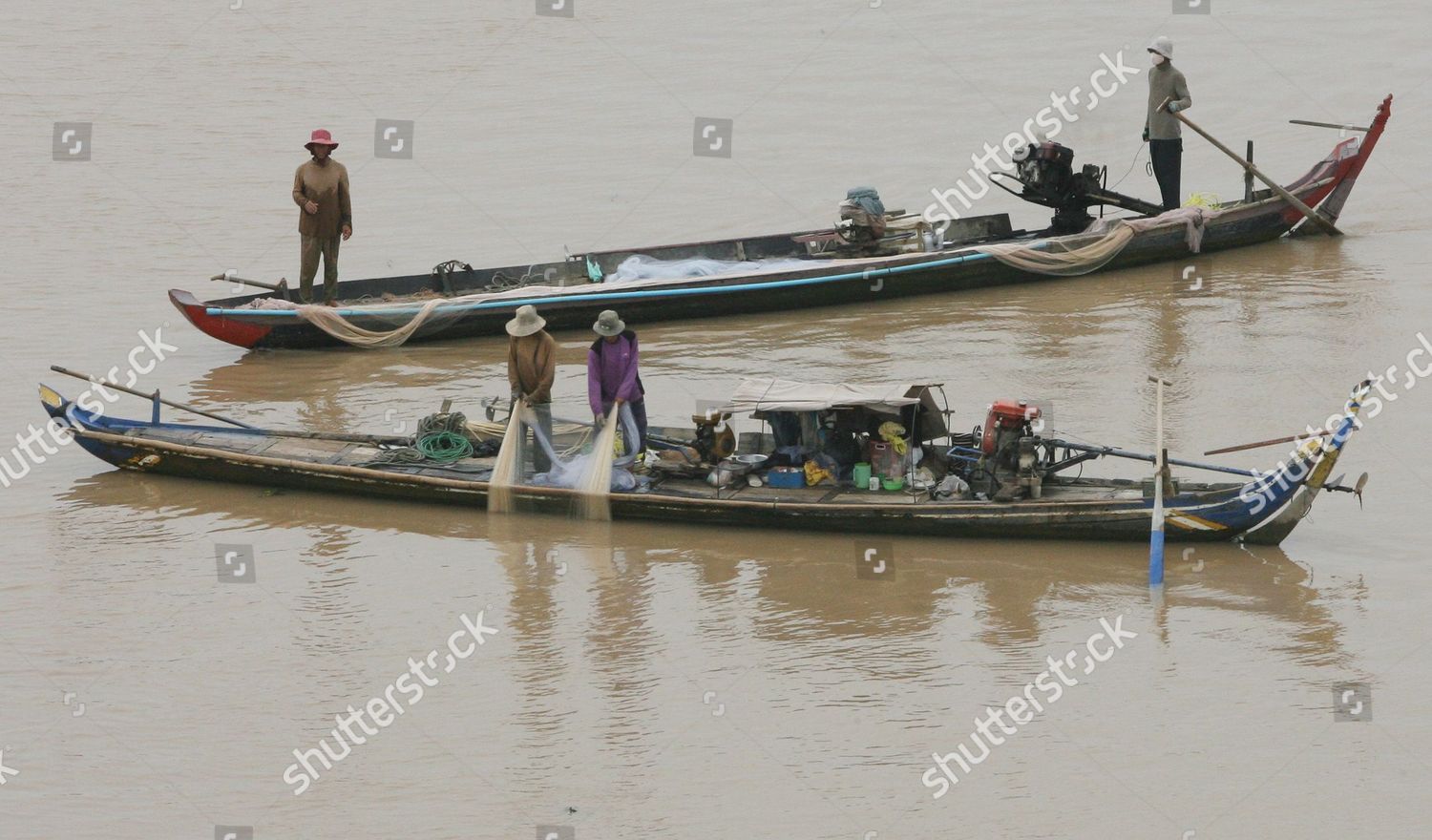 Cambodian Fishing Boats On Mekong River Editorial Stock Photo - Stock ...