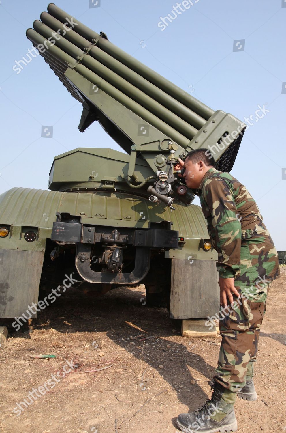 Cambodian Soldier Inspects Bm21 Multiple Rockets Editorial Stock Photo ...