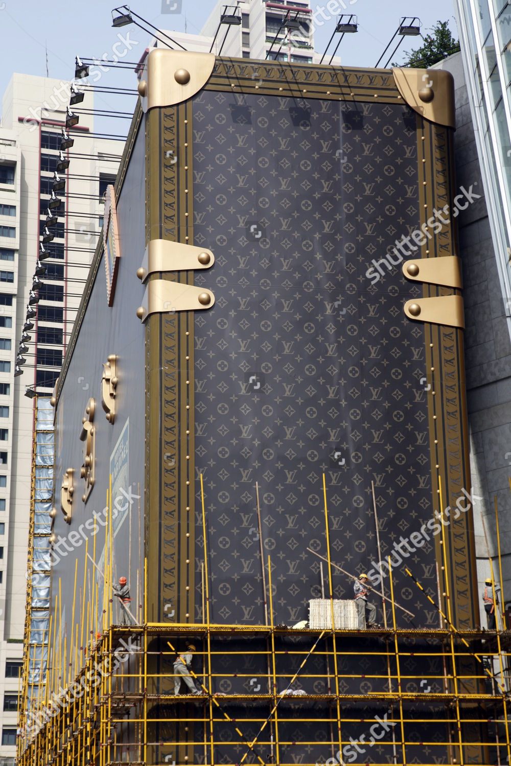 Workers Construct Scaffolding Preparation Tear Down Editorial Stock ...