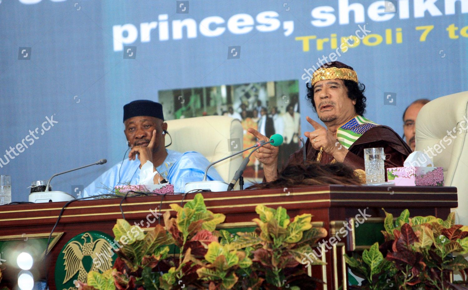 Libyan Leader Muammar Gaddafi R Wearing Editorial Stock Photo - Stock ...
