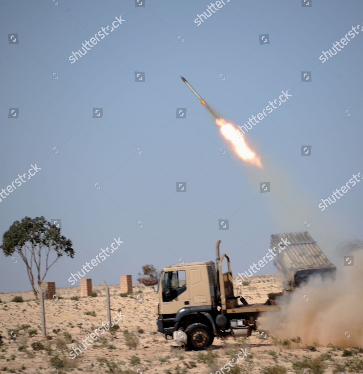 Libyan Rebel Fighters Launch Missiles Against Editorial Stock Photo ...