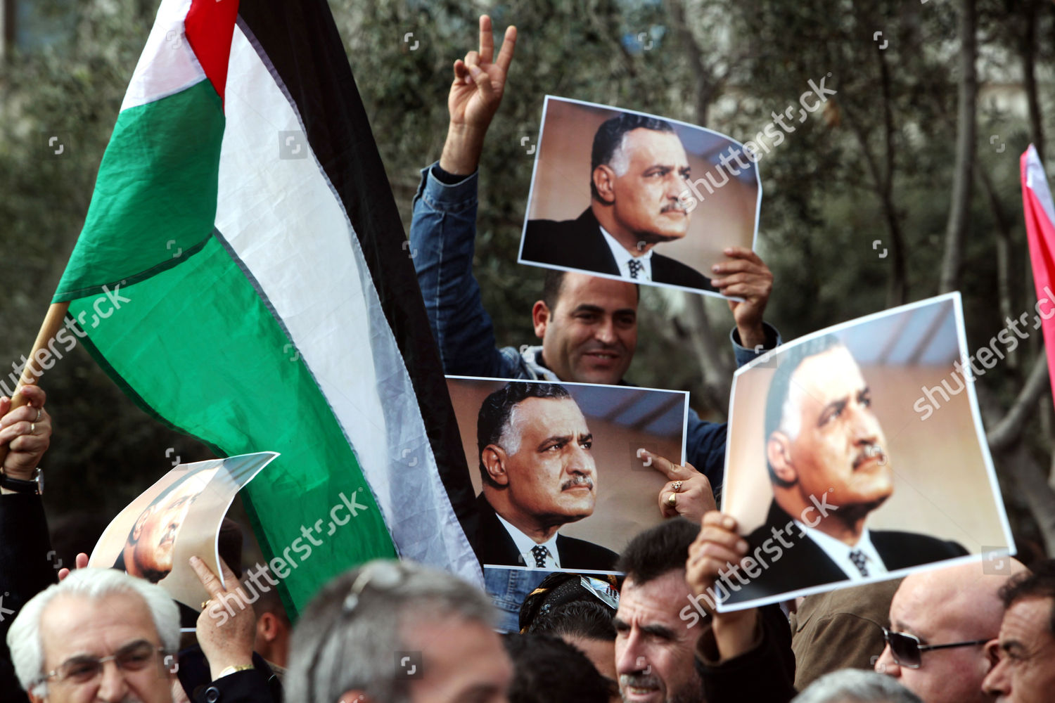 Israeliarabs Waving Portraits Gamal Abdel Nasser Editorial Stock Photo ...