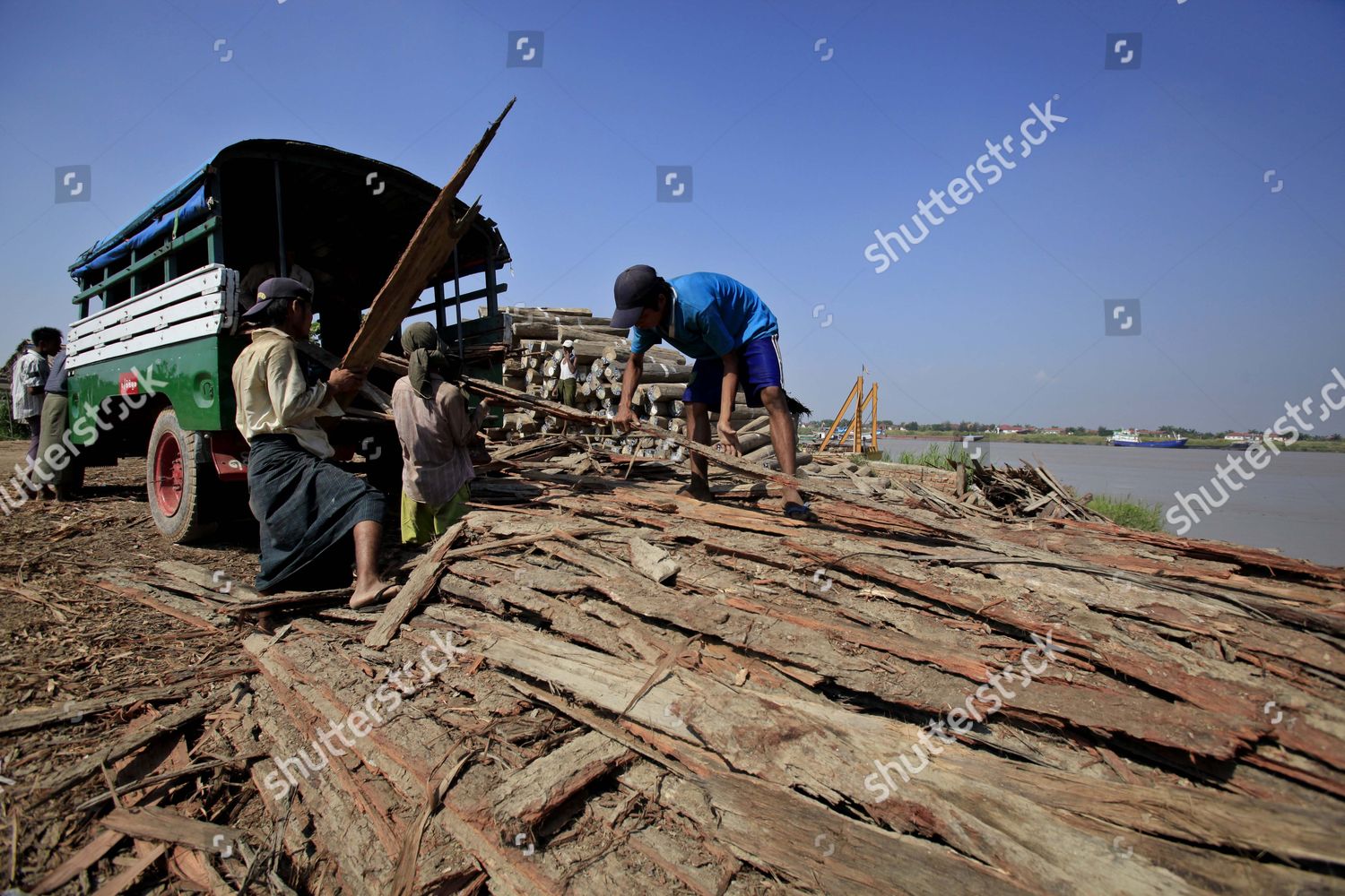 Workers Load Teak Wood Bark Onto Editorial Stock Photo - Stock Image ...