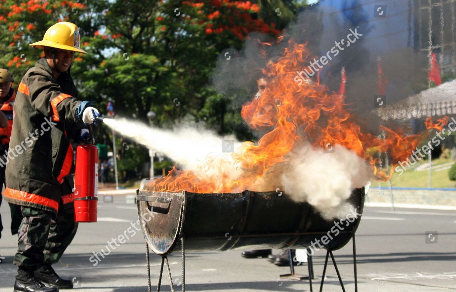 Philippine Police Officer Performs Fire Fighting Editorial Stock Photo ...