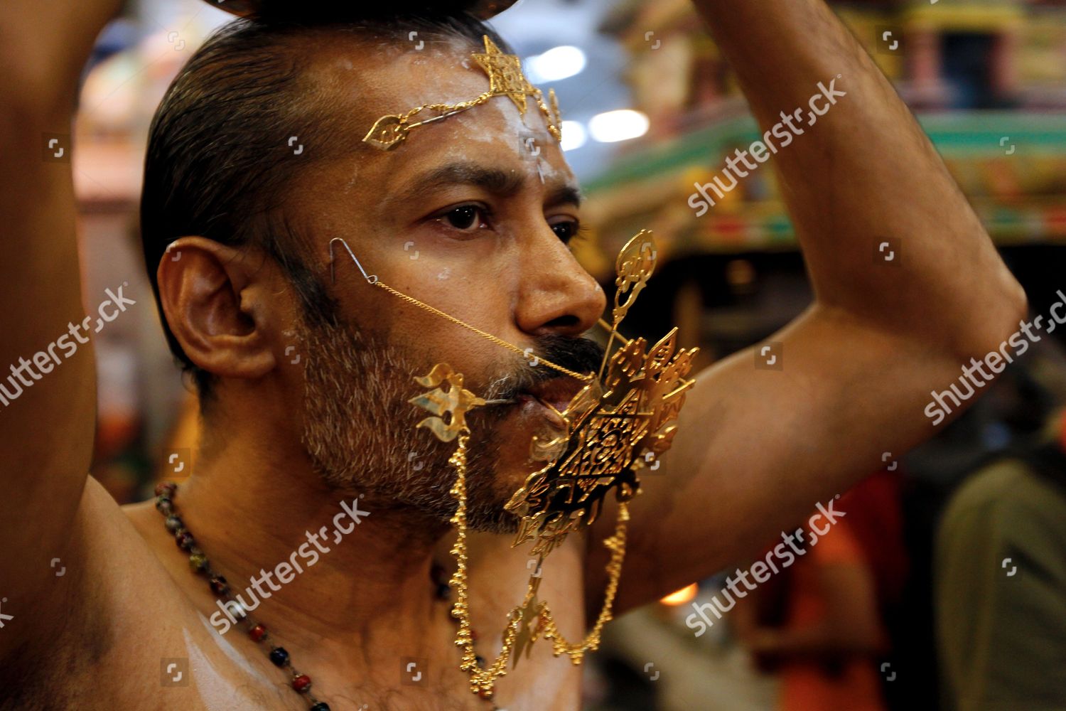 Devotee Cheek Tongue Forehead Piercing Carries Editorial Stock Photo ...