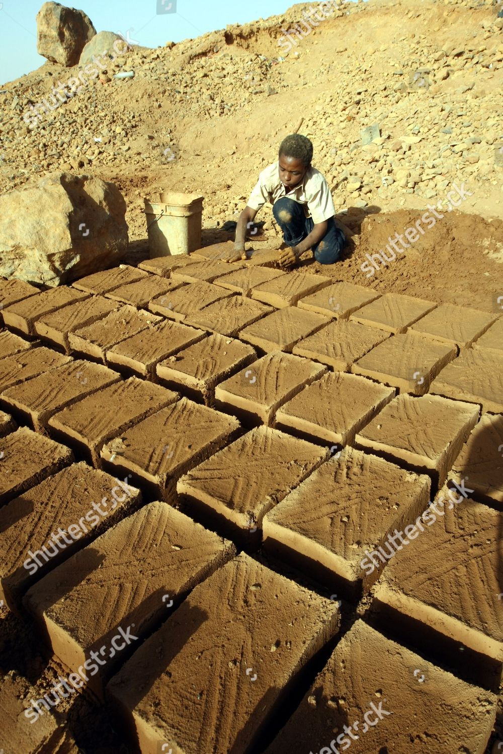 Sudanese Worker Makes Mud Bricks Build Editorial Stock Photo - Stock ...
