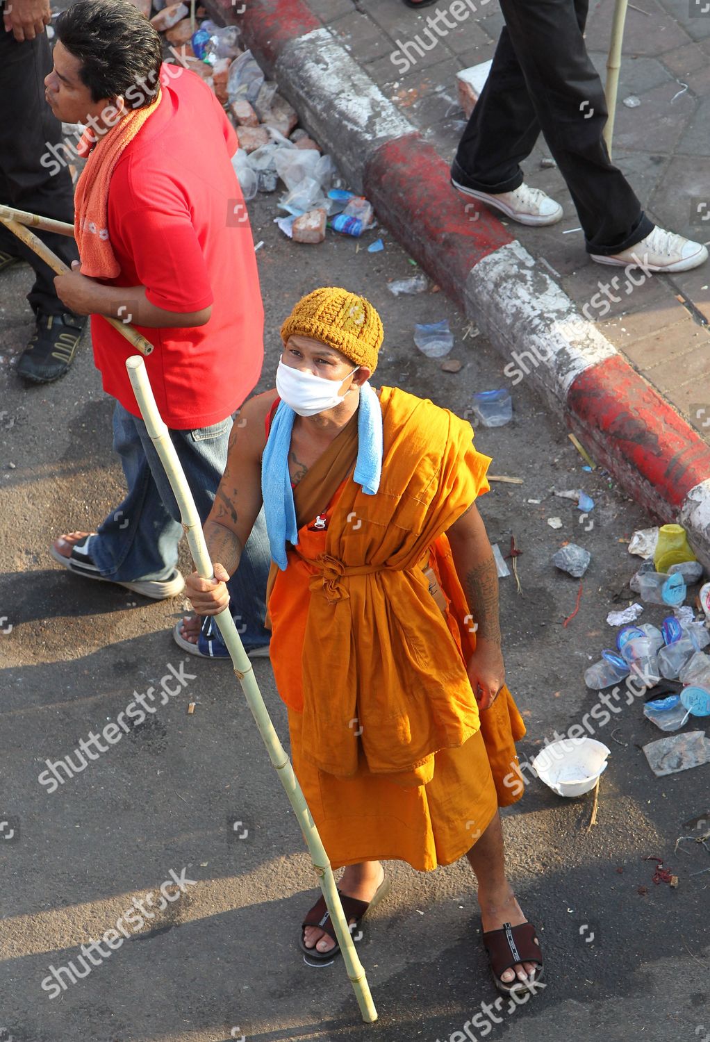 Thai Buddhist Monk Stands Armed Club Editorial Stock Photo - Stock ...
