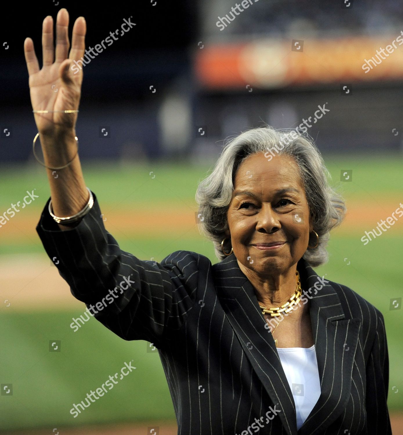 Jackie Robinsons Wife Rachel Waves During Editorial Stock Photo - Stock ...