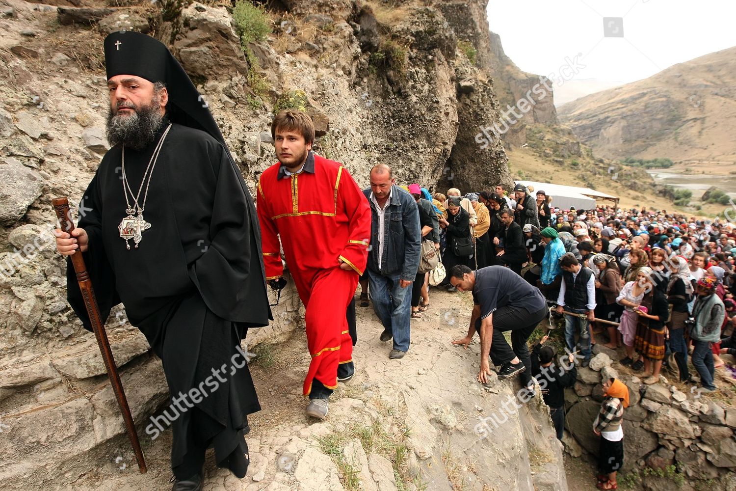 Georgian Orthodox Priest Walks On Mountainous Editorial Stock Photo ...
