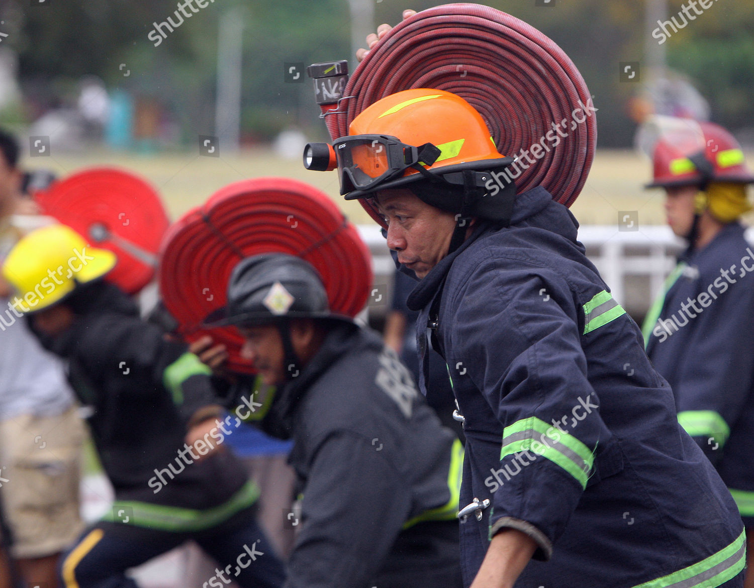 Filipino Firefighters Carry Waterhoses Race During Editorial Stock ...