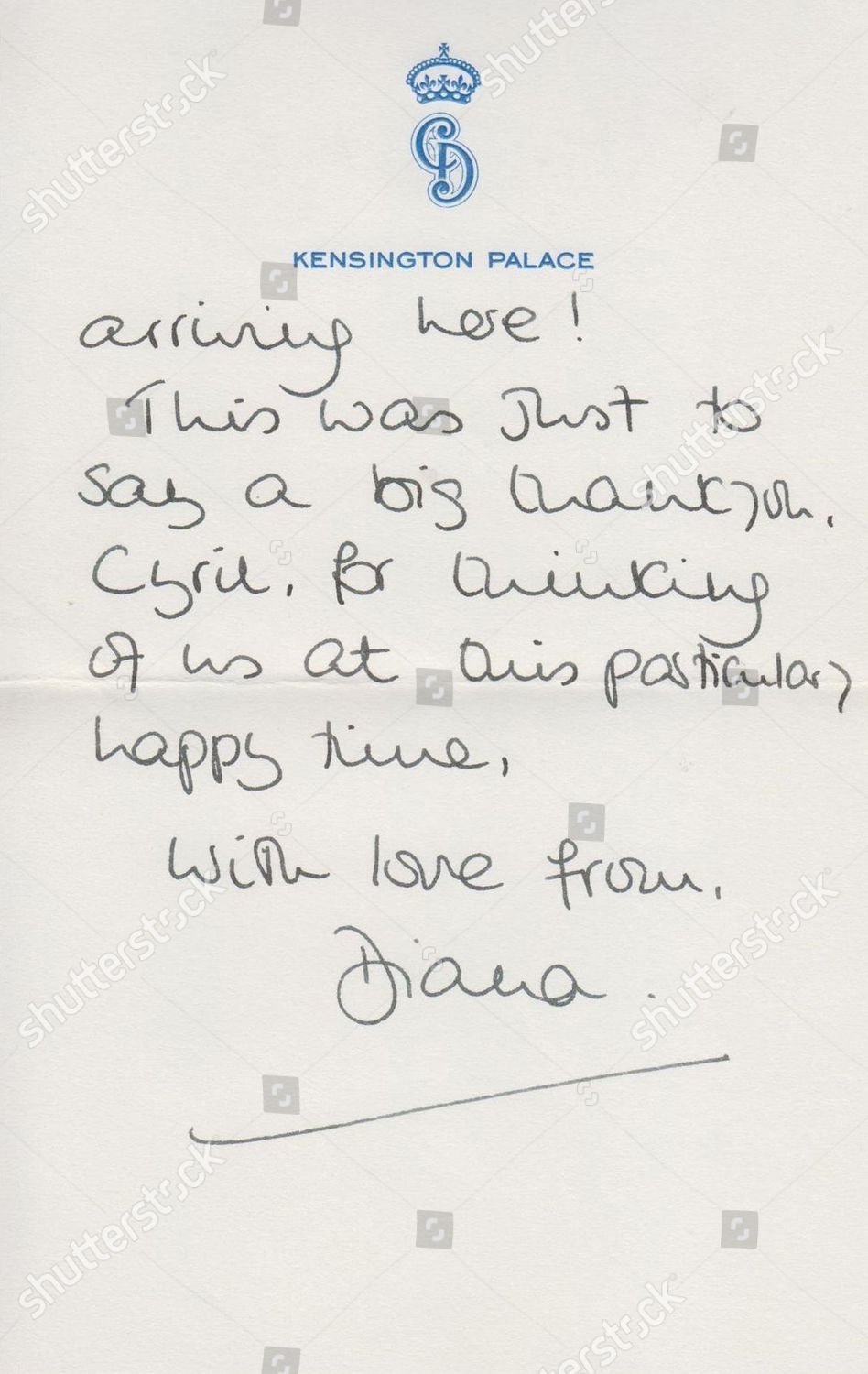 Letter Princess Diana Cyril Dickman Editorial Stock Photo - Stock Image ...