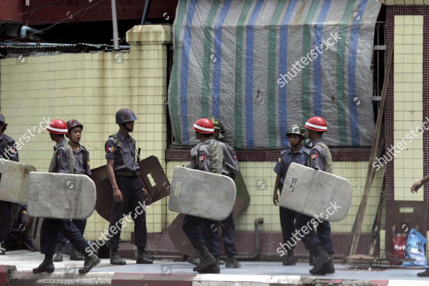 Myanmar Riot Police Walk Take Positions Editorial Stock Photo - Stock ...