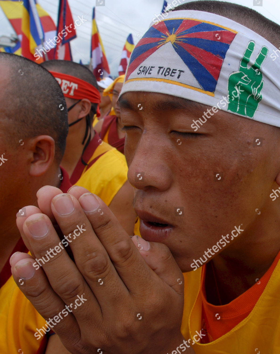 Exiled Tibetan Monk Prays During Three Editorial Stock Photo - Stock ...