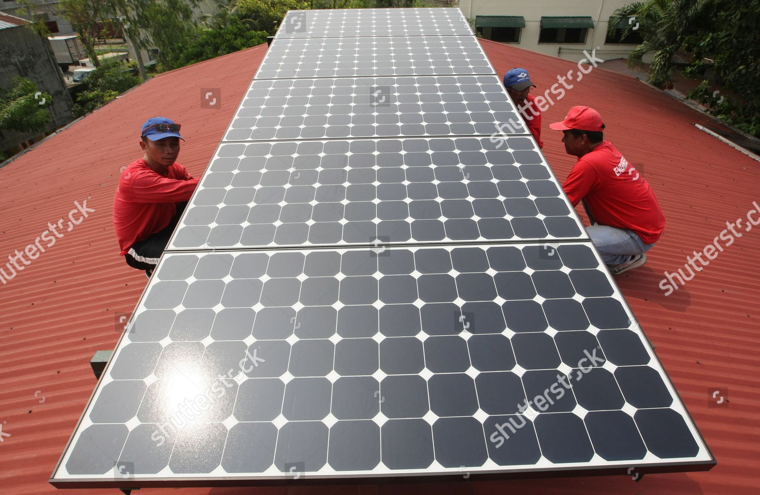 Filipino Workers Install Solar Modules On Editorial Stock Photo - Stock ...