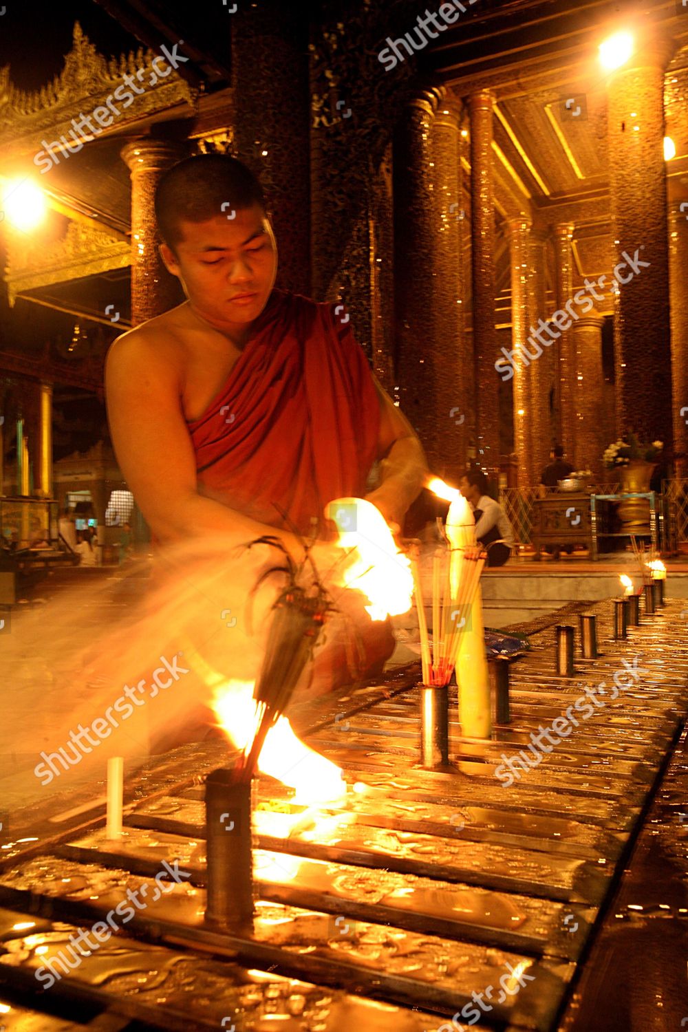 Myanmar Buddhist Monk Lits Incense Sticks Editorial Stock Photo - Stock ...