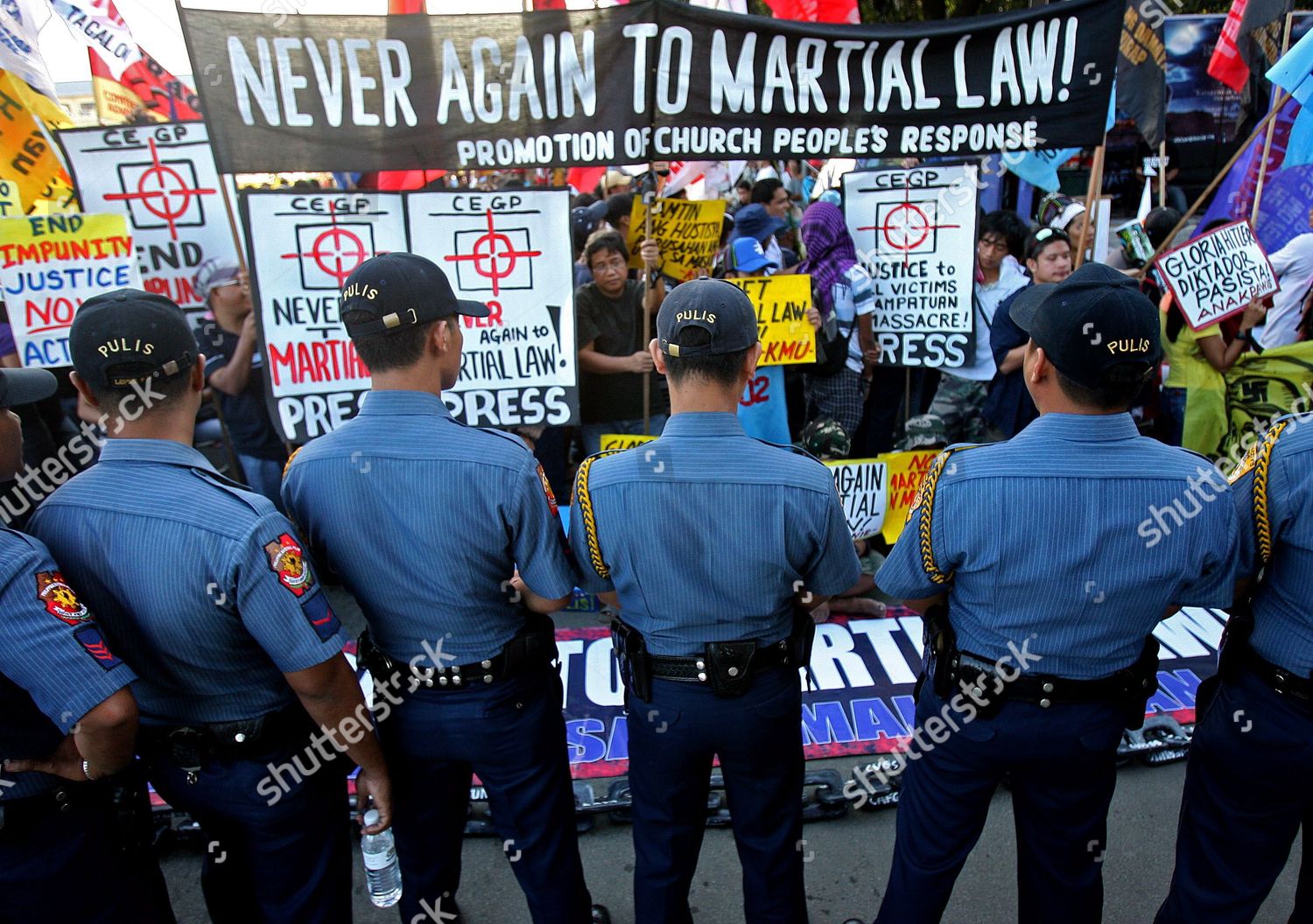Filipino Police Guard Protesters During Rally Editorial Stock Photo ...
