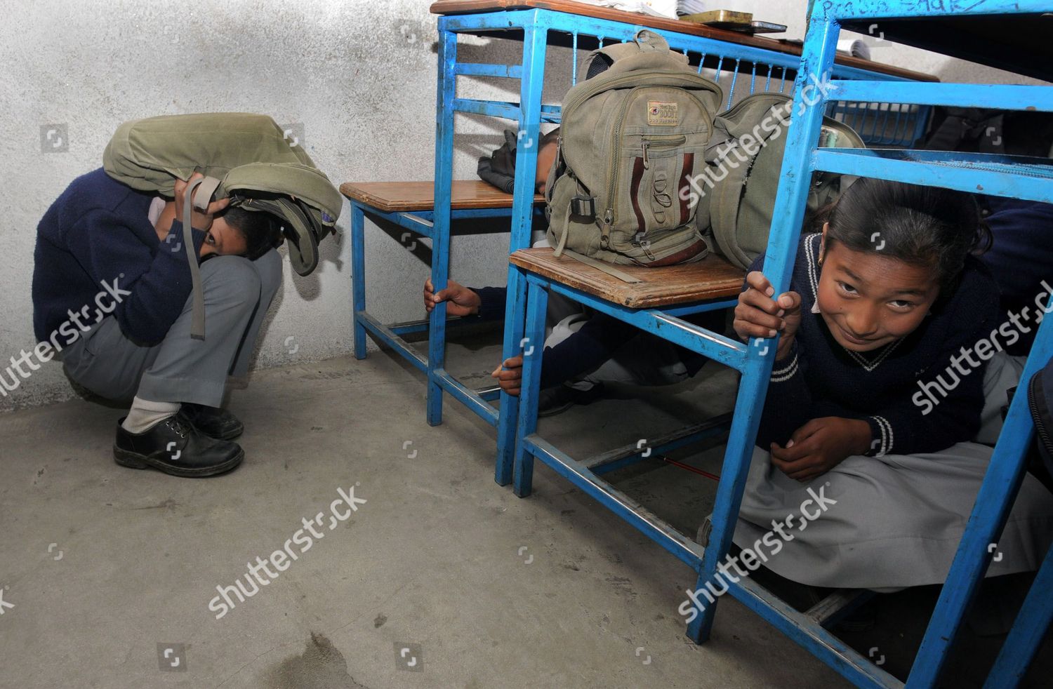 Nepalese School Children Crouch Under Their Editorial Stock Photo ...