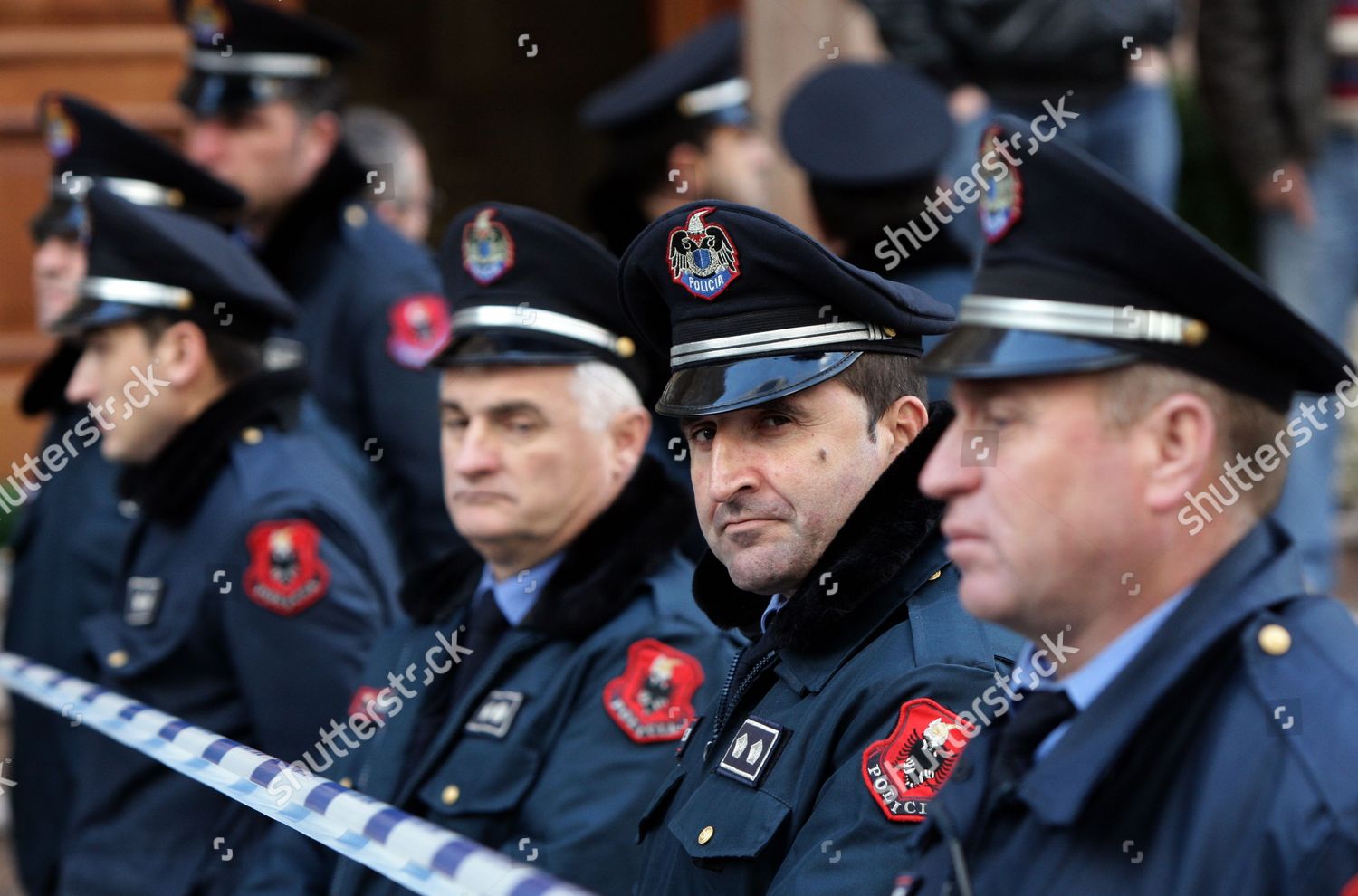Albanian Police Stands Behind Barrier Tape Editorial Stock Photo ...
