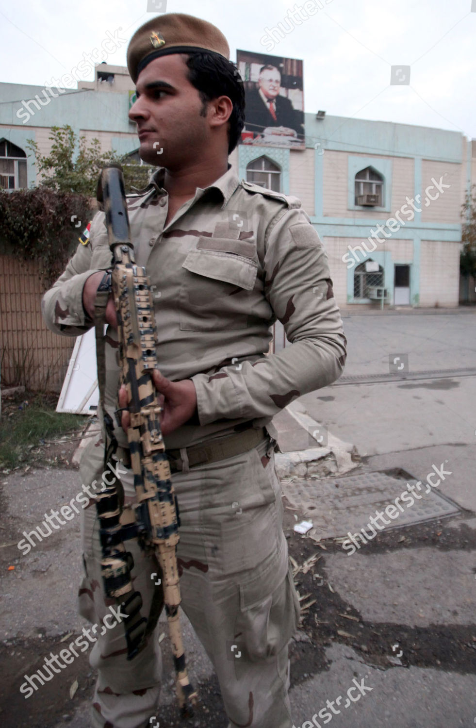 Kurdish Soldier Stands Guard Next Entrance Editorial Stock Photo ...