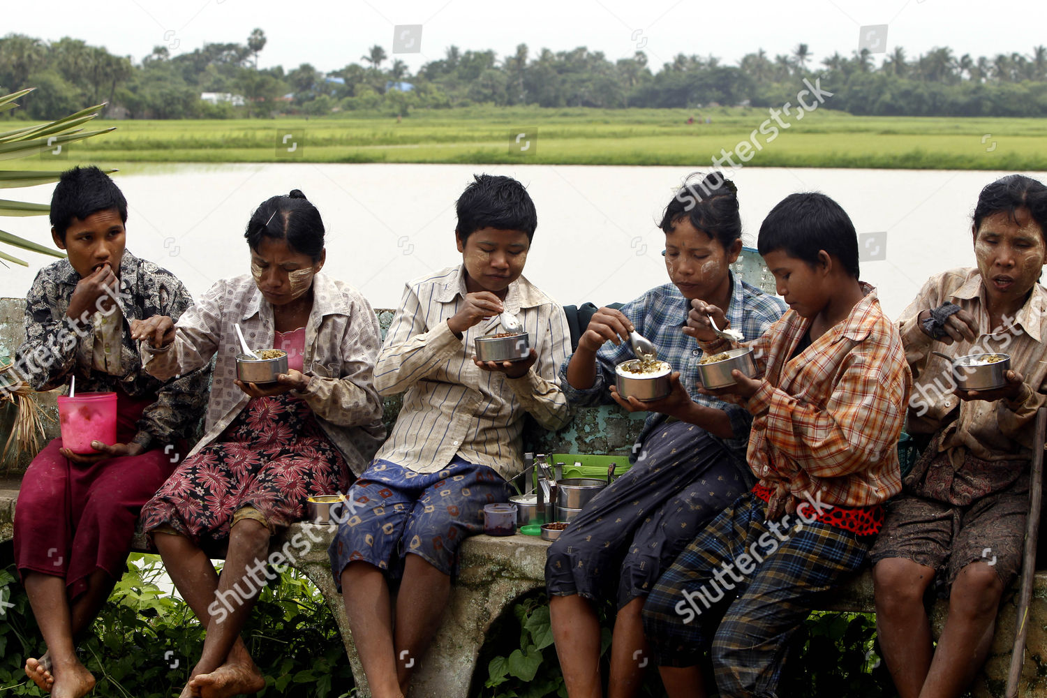 Myanmar Peasants Have Lunch Break During Editorial Stock Photo - Stock ...