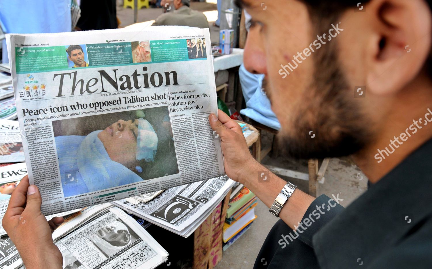 Local Resident Holds Newspaper Malala Yousafzai Editorial Stock Photo ...