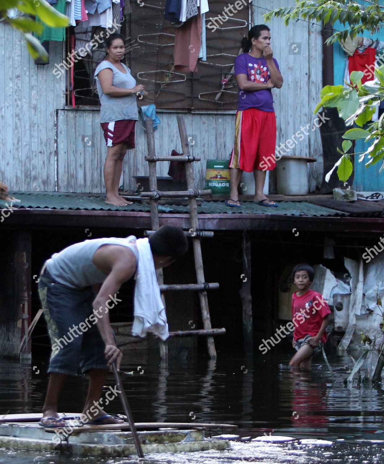 Filipino Residents Rest On Roof Flooded Editorial Stock Photo - Stock ...
