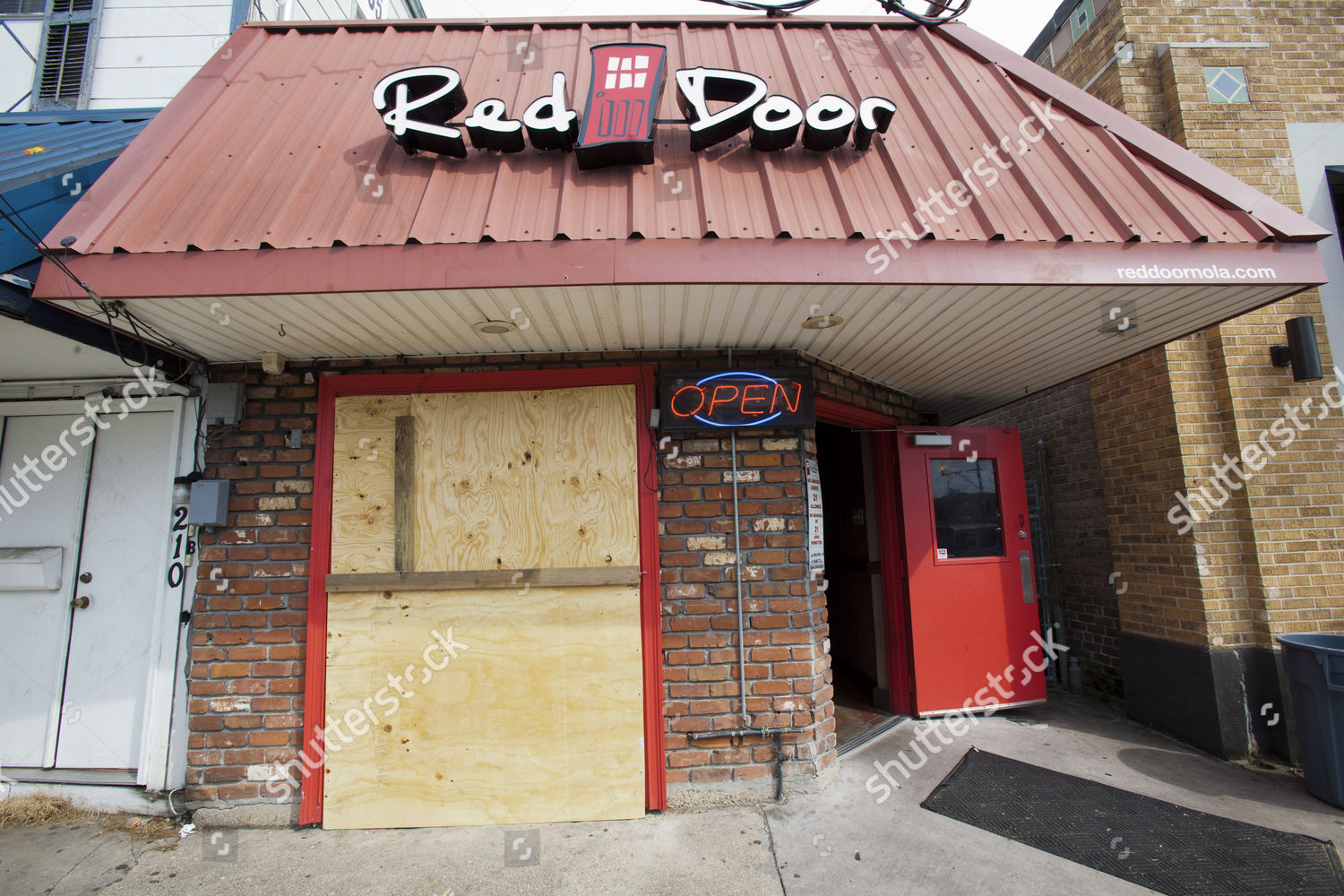 Red Door Bar Boarded Still Open Editorial Stock Photo - Stock Image ...
