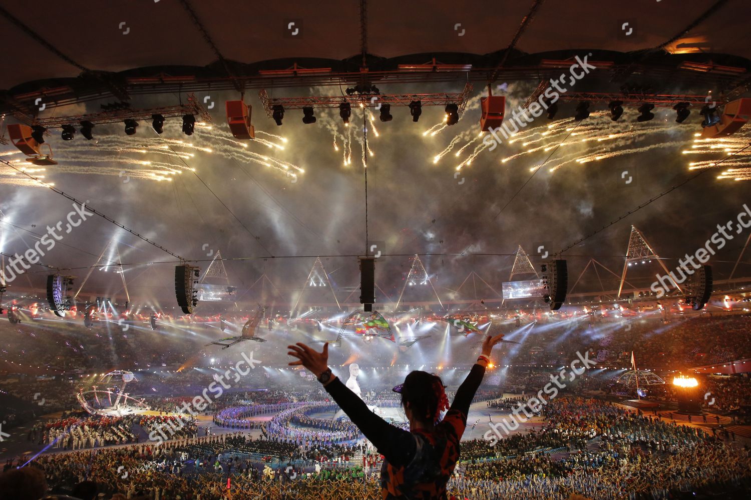 Spectator Cheers Fireworks Going Off Over Editorial Stock Photo - Stock ...