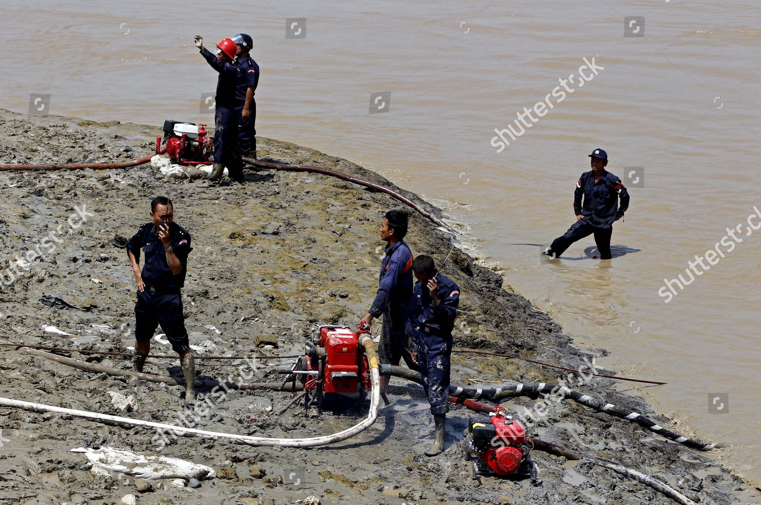 Fire Fighters Pump Water River They Editorial Stock Photo - Stock Image ...