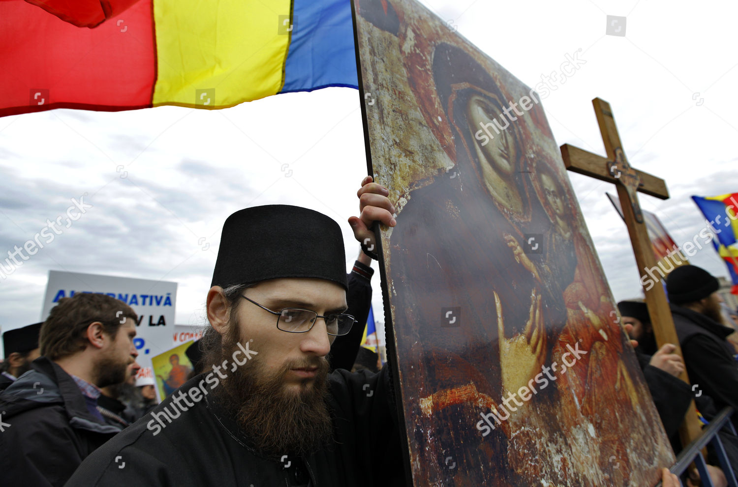 Romanian Orthodox Monk Holds Religious Painting Editorial Stock Photo ...