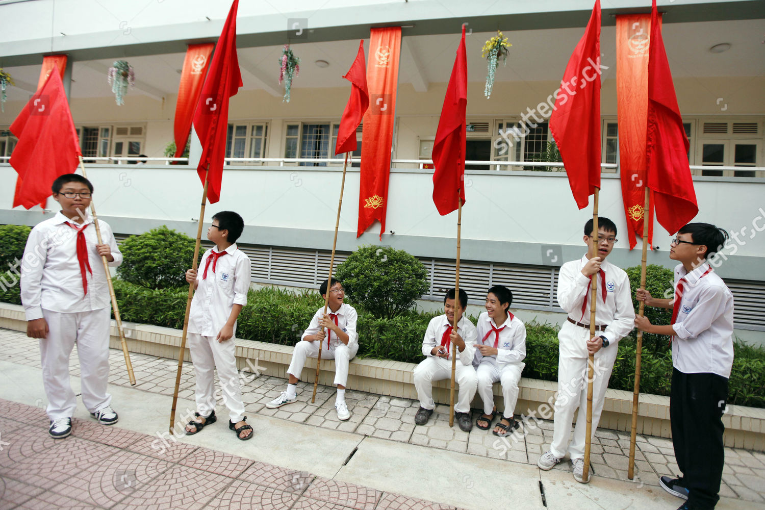 Group Young Boy Hold Marching Flags Editorial Stock Photo - Stock Image ...
