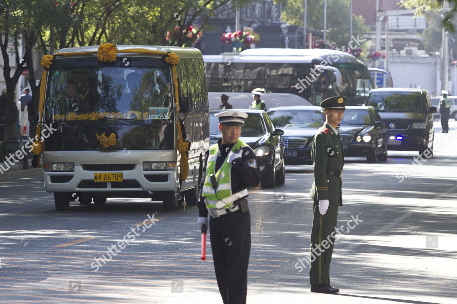 Chinese Police Officers Guard Road Hearse Editorial Stock Photo - Stock ...