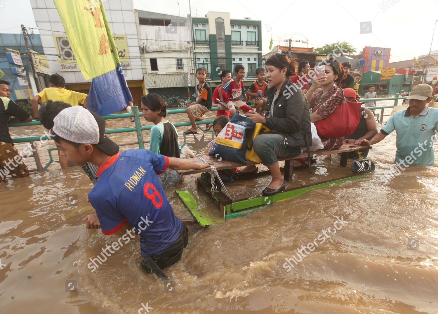 Resident Wading Through Flood Water On Editorial Stock Photo - Stock ...