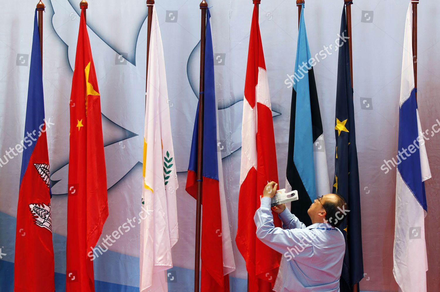 Asem Worker Prepares Member Nations Flags Editorial Stock Photo - Stock ...