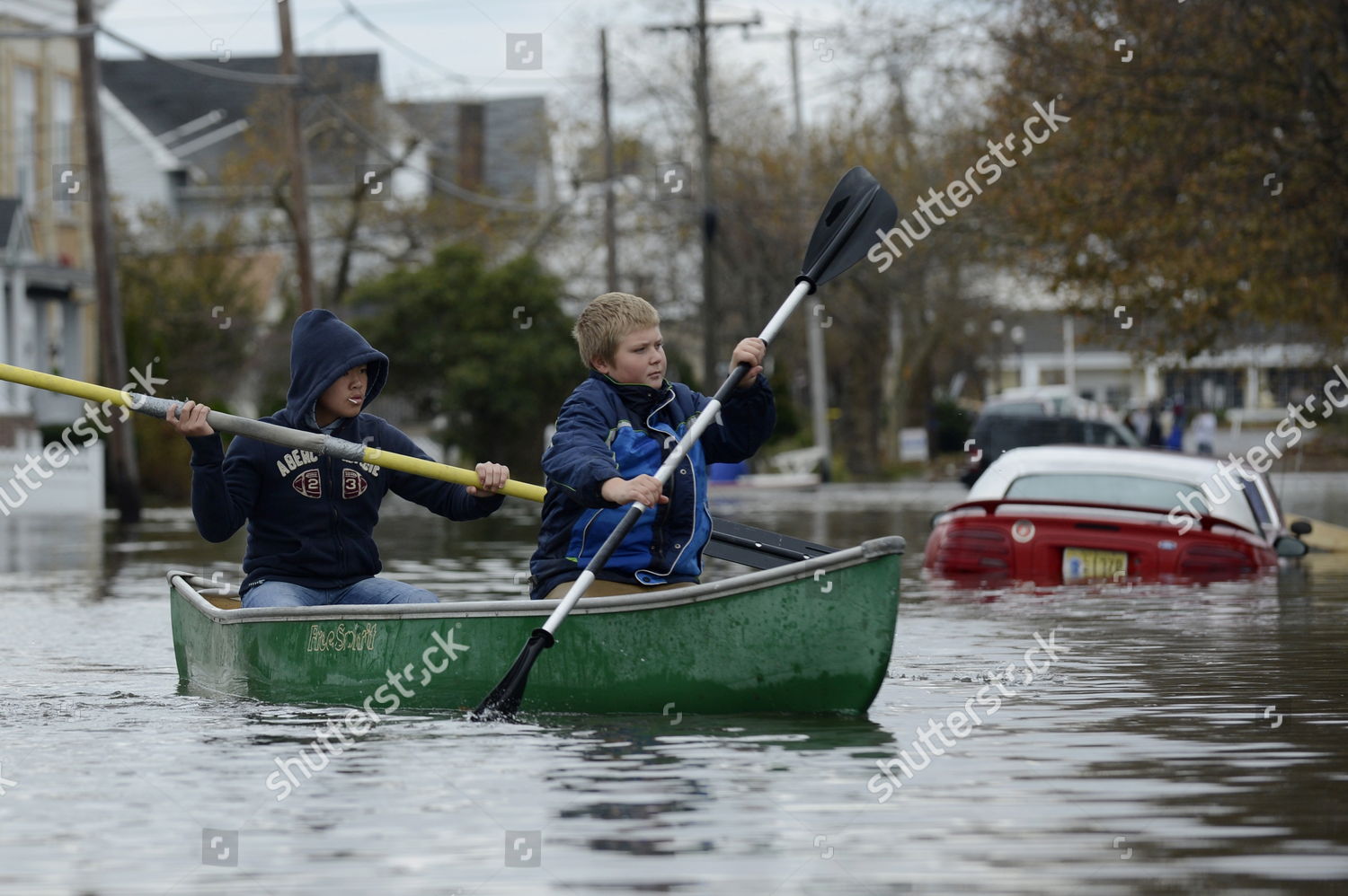 Kids Paddle Canoe Down Street Heavily Editorial Stock Photo - Stock ...