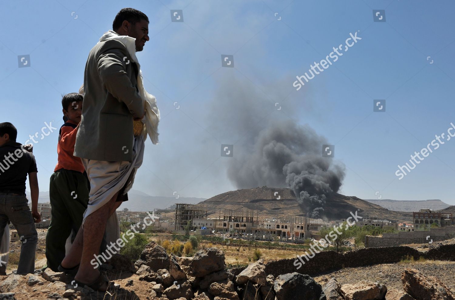 Yemenis Watch Black Pall Smoke Rising Editorial Stock Photo - Stock ...