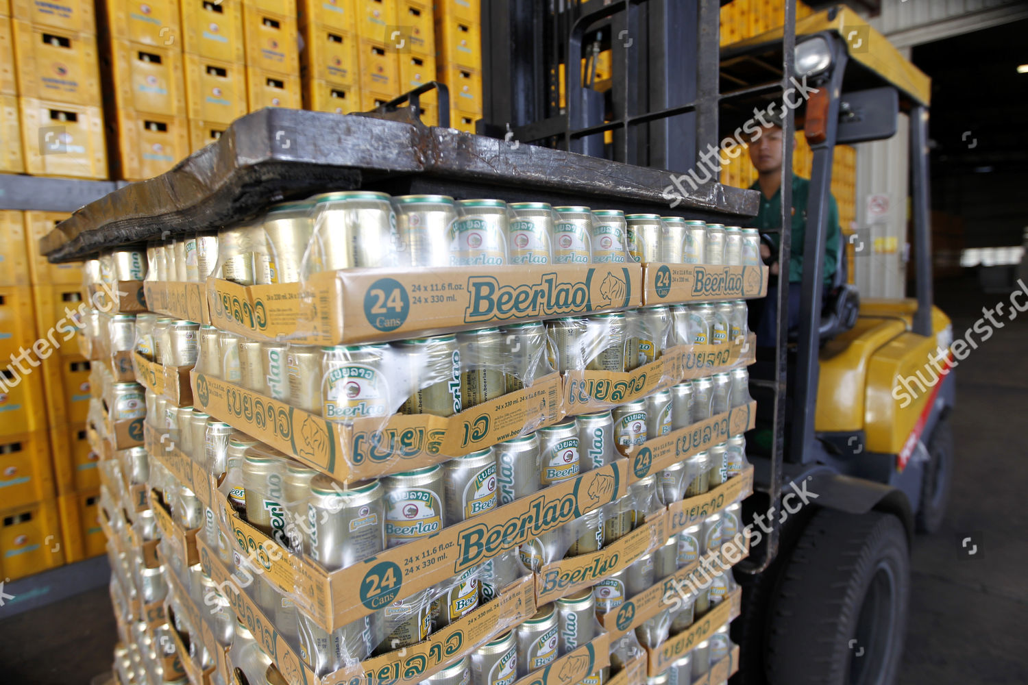 Laotian Worker Loads Cans Beer Lao Editorial Stock Photo - Stock Image ...