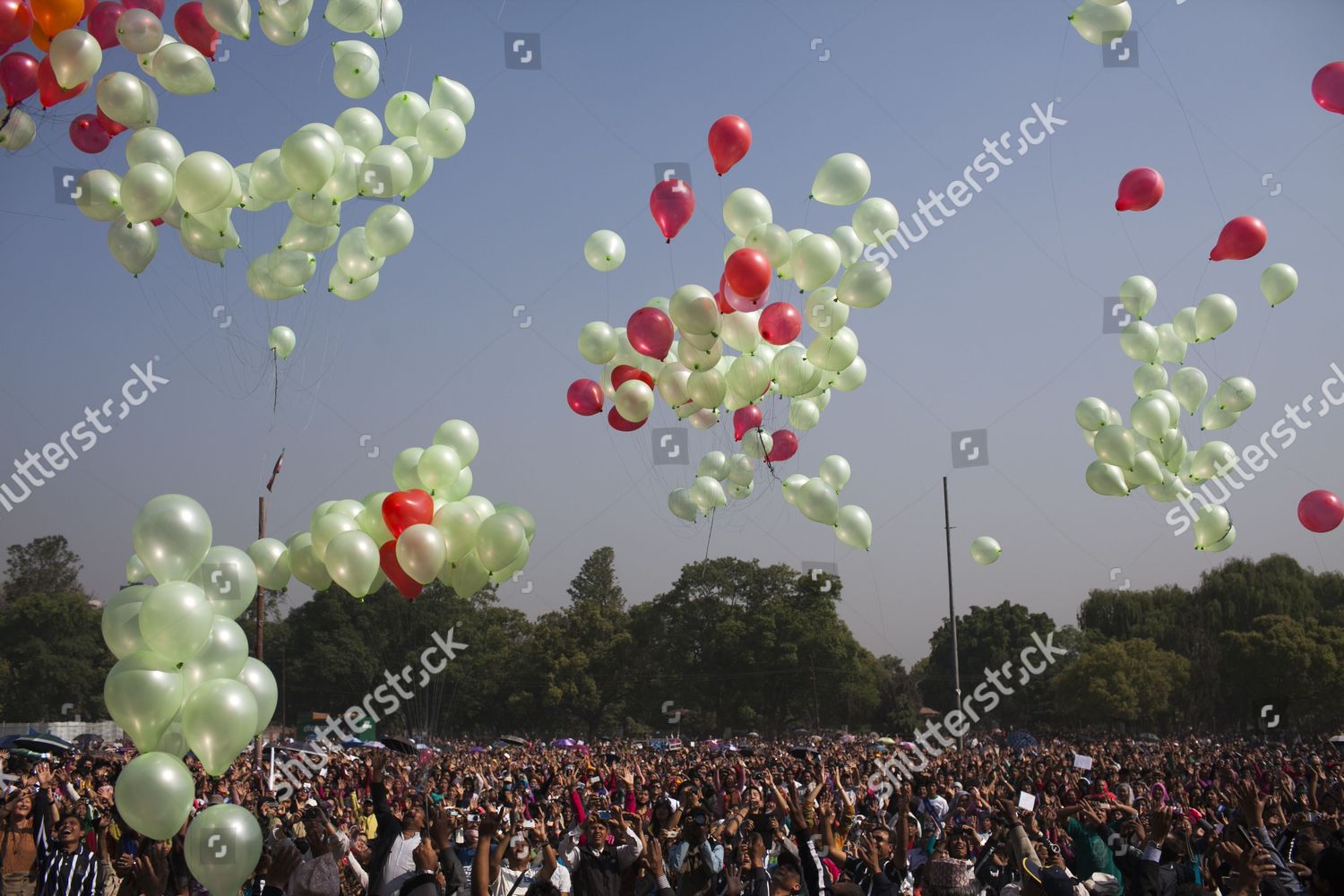 Colourful Balloons Released During Religious Gathering Editorial Stock ...