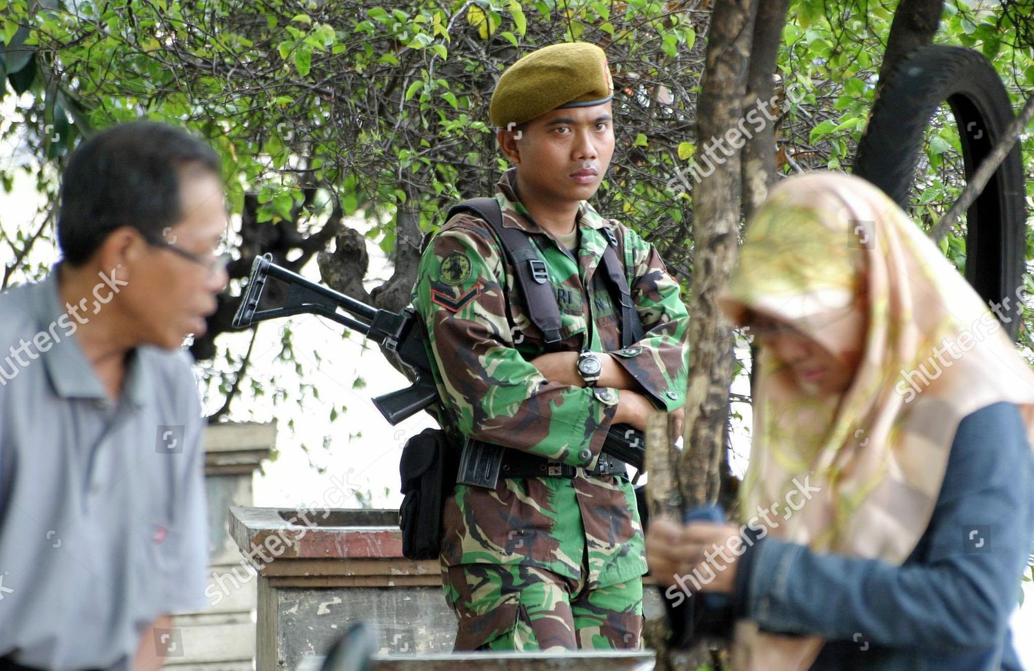 Indonesian Armed Soldier Automatic Rifle Stand Editorial Stock Photo ...