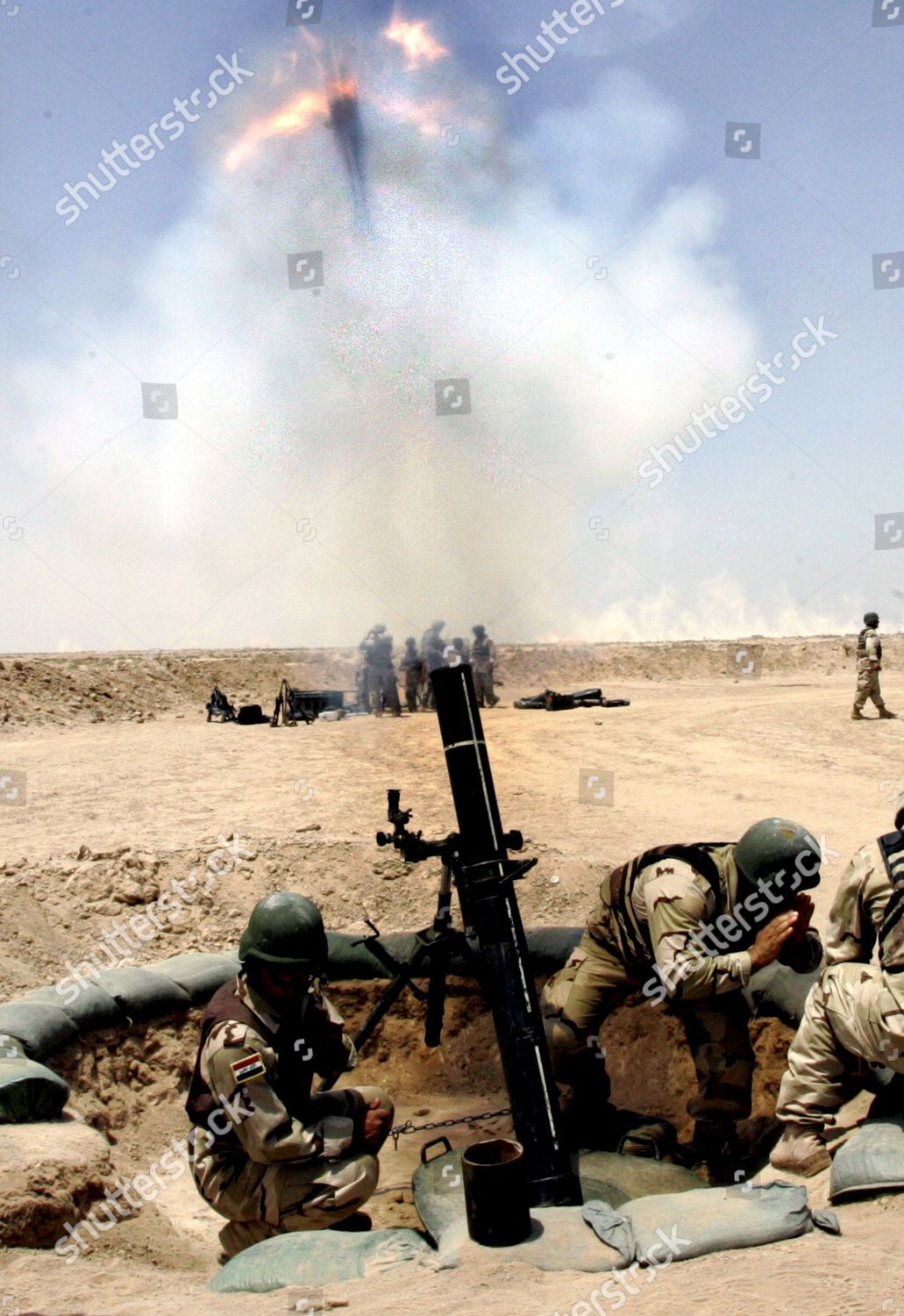 Iraqi Soldiers Fire 60mm Mortar During Editorial Stock Photo - Stock ...